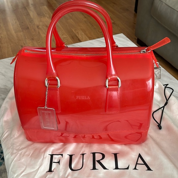 Furla | Bags | Furla Candy Bag Orange Satchel With Lock Clear Hang Tag ...